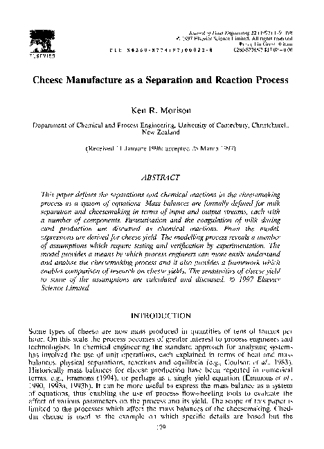 (PDF) Cheese manufacture as a separation and reaction process