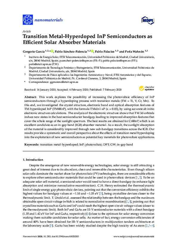 (PDF) Transition Metal-Hyperdoped InP Semiconductors as Efficient Solar ...