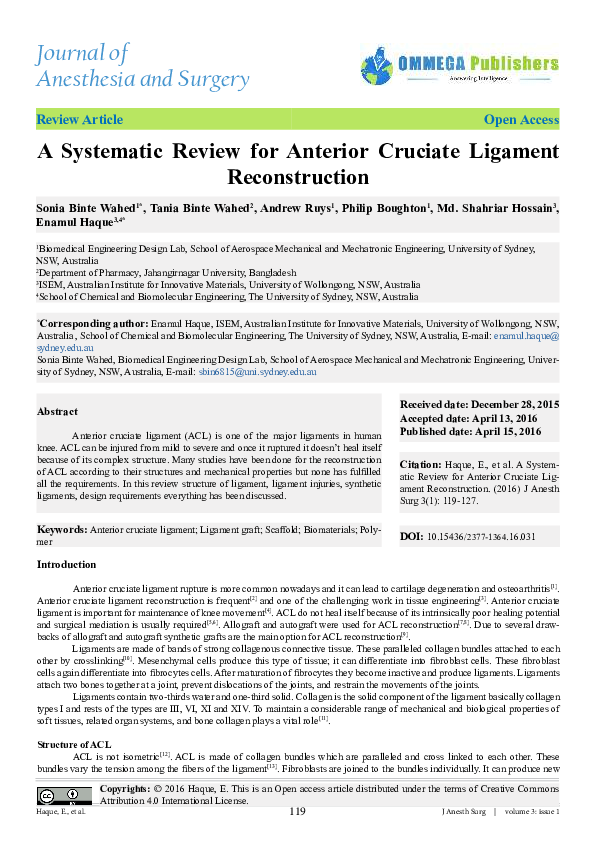 (PDF) A Systematic Review for Anterior Cruciate Ligament Reconstruction