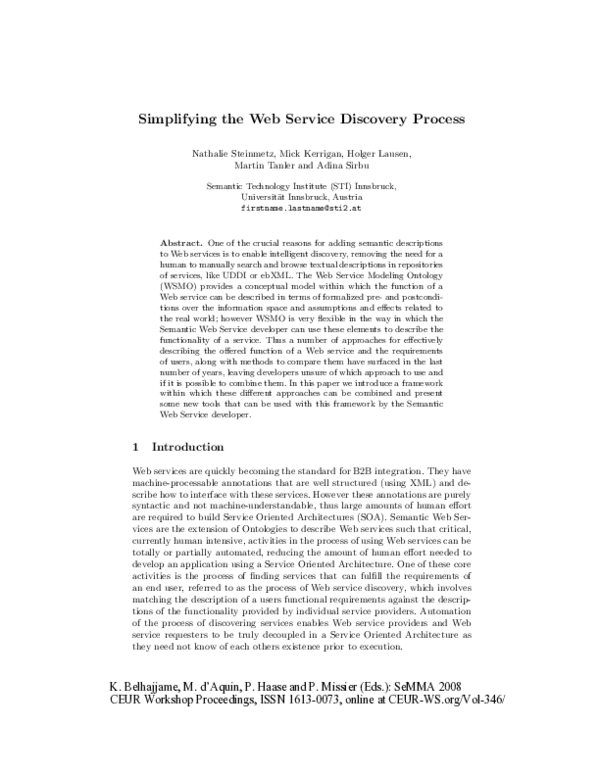 (PDF) Simplifying the web service discovery process