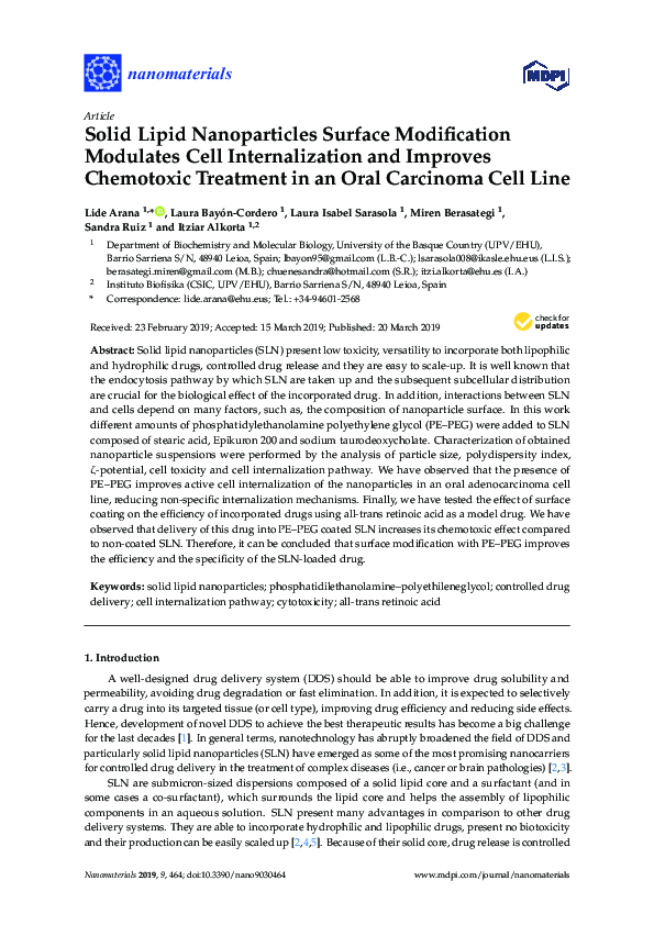(PDF) Solid Lipid Nanoparticles Surface Modification Modulates Cell ...
