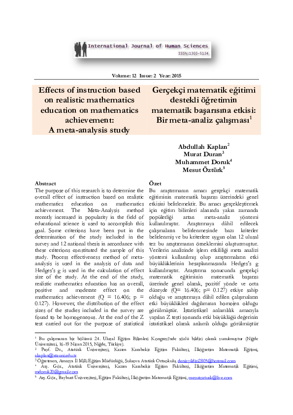 (PDF) Effects of instruction based on realistic mathematics education on mathematics achievement ...