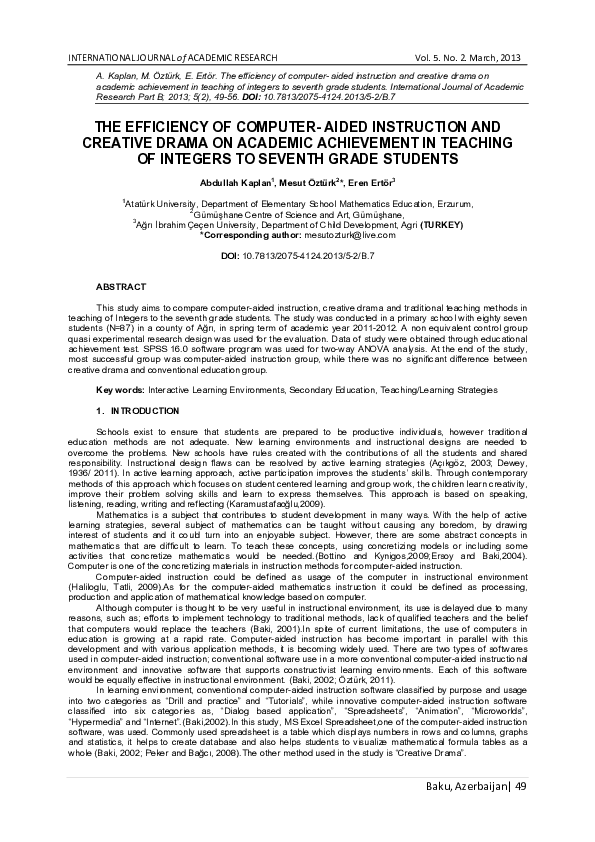 (PDF) The efficiency of computer- Aided instruction and creative drama on academic achievement ...