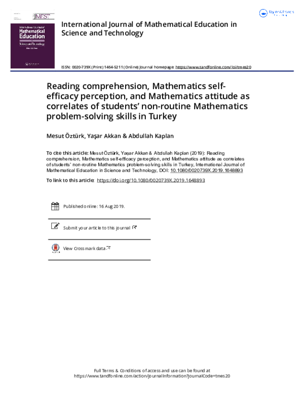 (PDF) Reading comprehension, Mathematics self-efficacy perception, and Mathematics attitude as ...
