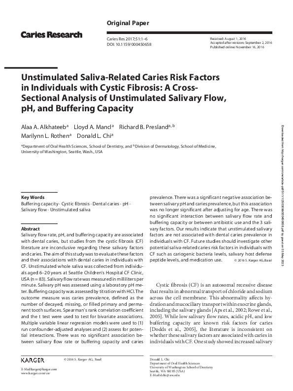(PDF) Unstimulated Saliva-Related Caries Risk Factors in Individuals ...