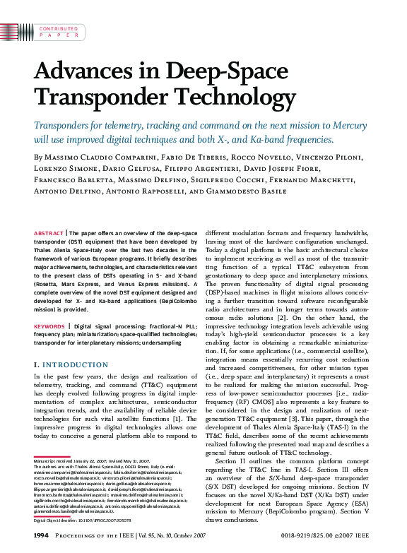 (PDF) Advances in Deep-Space Transponder Technology