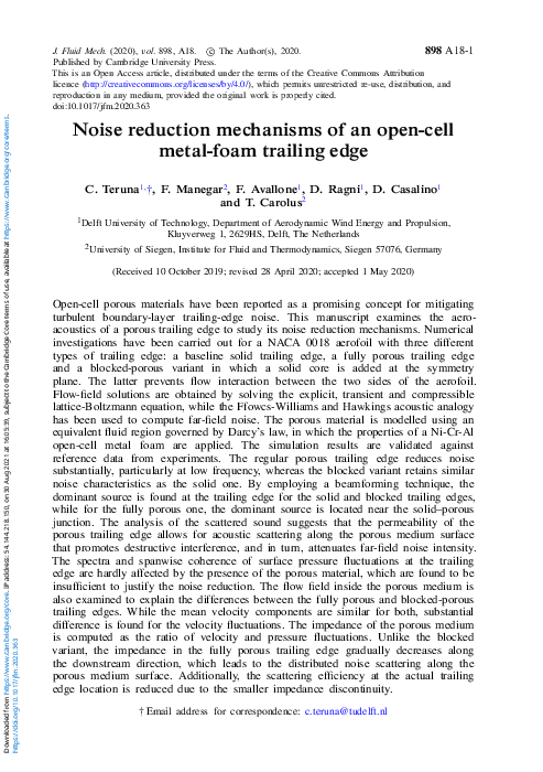 (PDF) Noise reduction mechanisms of an open-cell metal-foam trailing edge