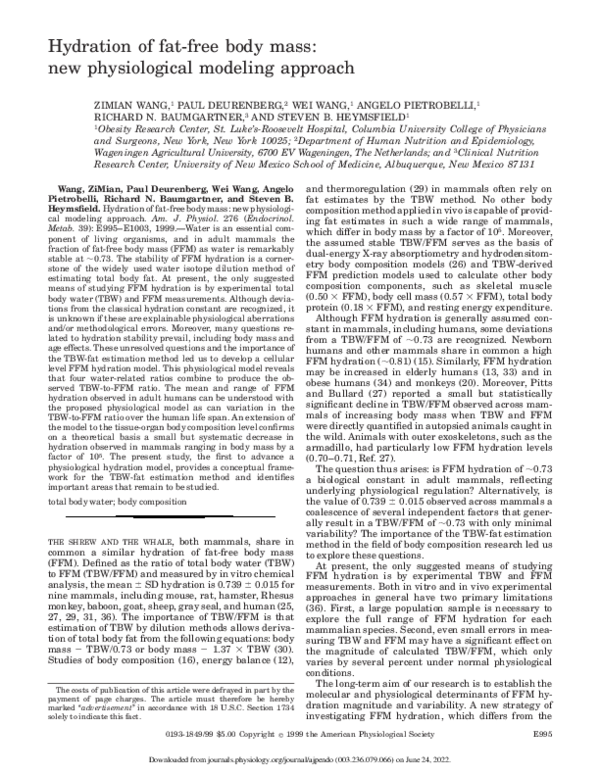 (PDF) Hydration of fat-free body mass: new physiological modeling approach