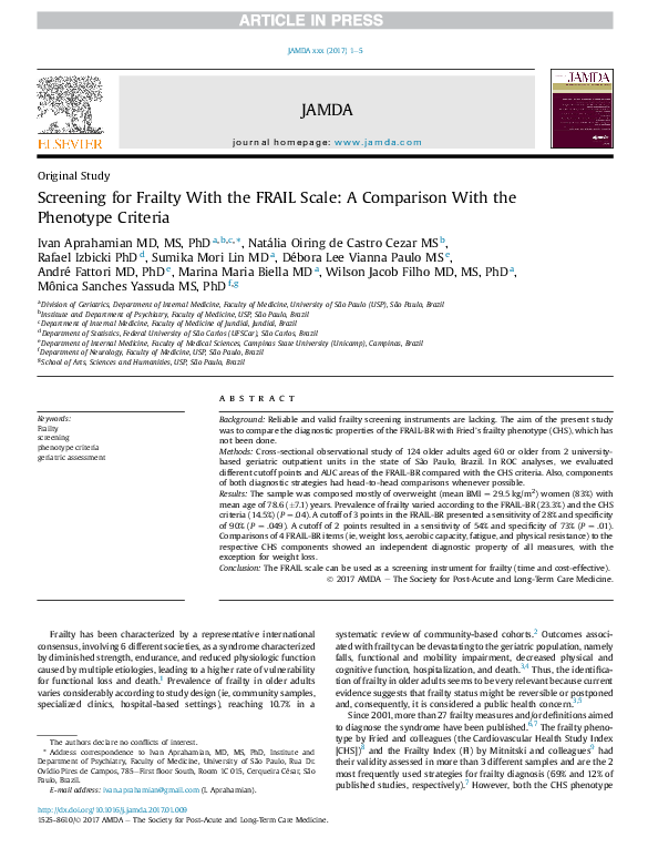(PDF) Screening for Frailty With the FRAIL Scale: A Comparison With the ...
