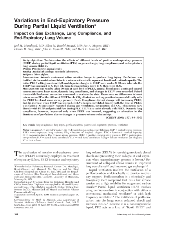 (PDF) Variations in End-Expiratory Pressure During Partial Liquid ...