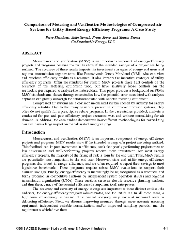 (PDF) Comparison of Metering and Verification Methodologies of Compressed Air Systems for ...