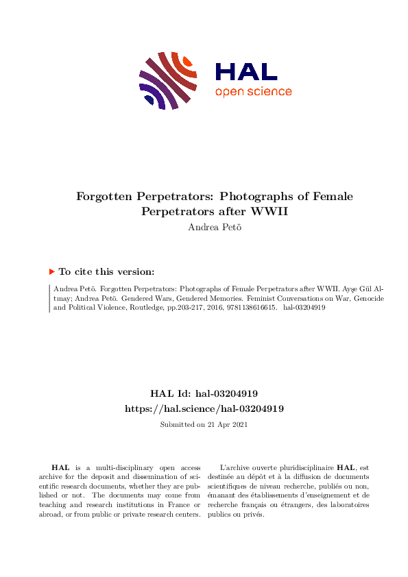 (PDF) Forgotten Perpetrators: Photographs of Female Perpetrators after WWII