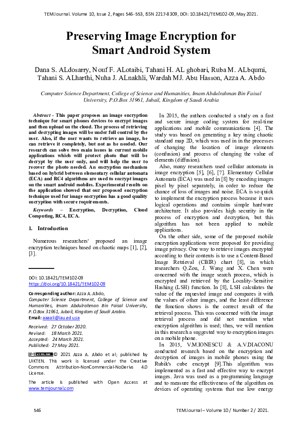 (PDF) Preserving Image Encryption for Smart Android System