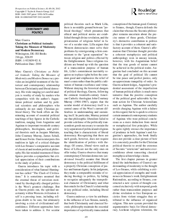 (PDF) A Review of “Christians as Political Animals: Taking the Measure ...