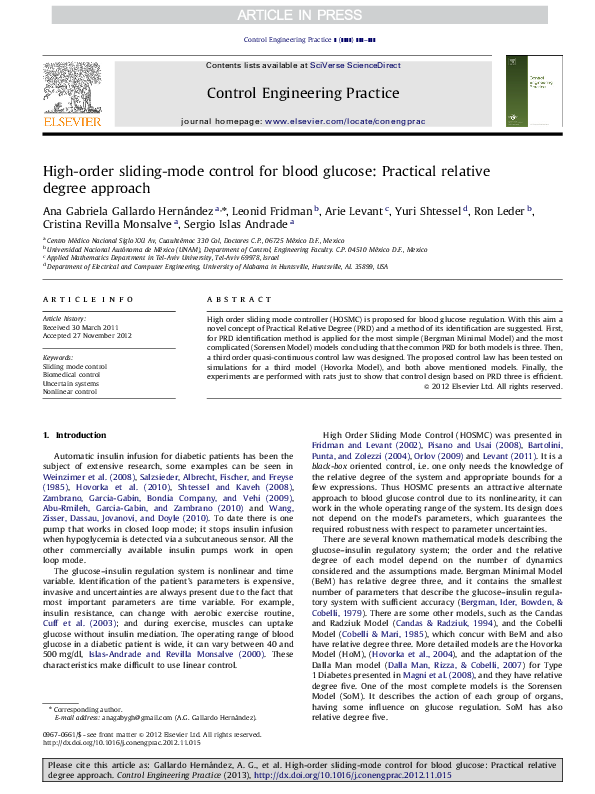(PDF) High-order sliding-mode control for blood glucose: Practical ...