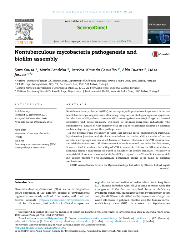 (PDF) Nontuberculous mycobacteria pathogenesis and biofilm assembly | Aida Duarte - Academia.edu