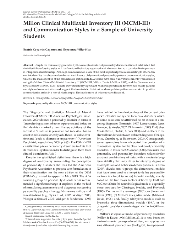 (PDF) Millon Clinical Multiaxial Inventory III (MCMI-III) and ...