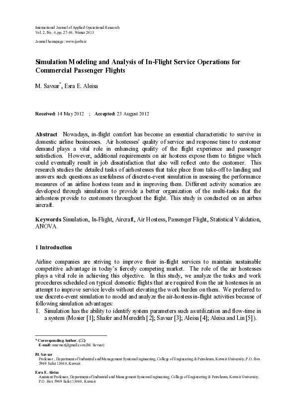 (PDF) Simulation Modeling and Analysis of In-Flight Service Operations ...