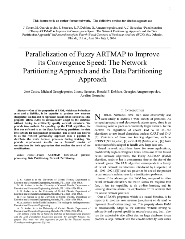 (PDF) Parallelization of Fuzzy ARTMAP to improve its convergence speed: The network partitioning ...