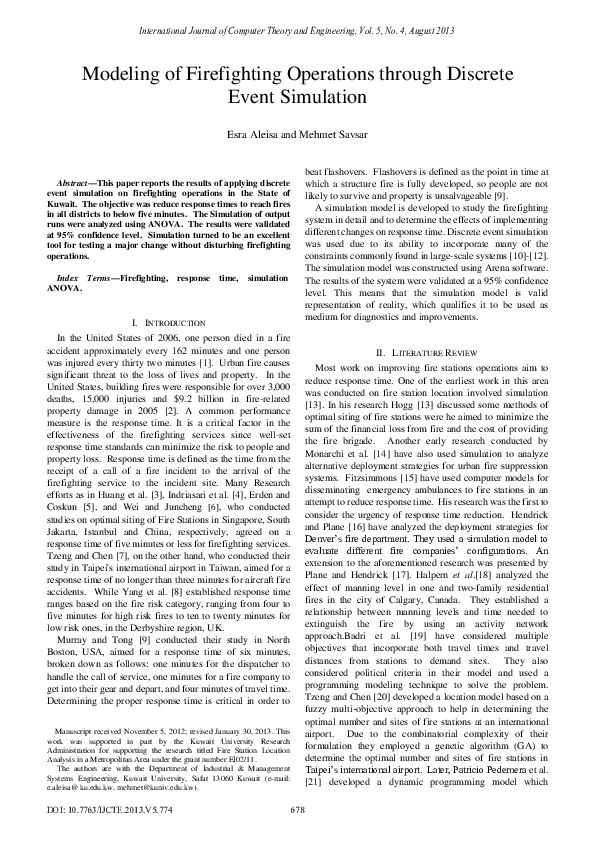 Pdf Modeling Of Firefighting Operations Through Discrete Event Simulation