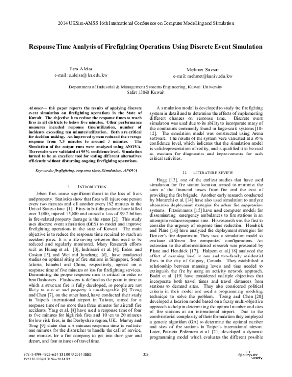 Pdf Response Time Analysis Of Firefighting Operations Using Discrete
