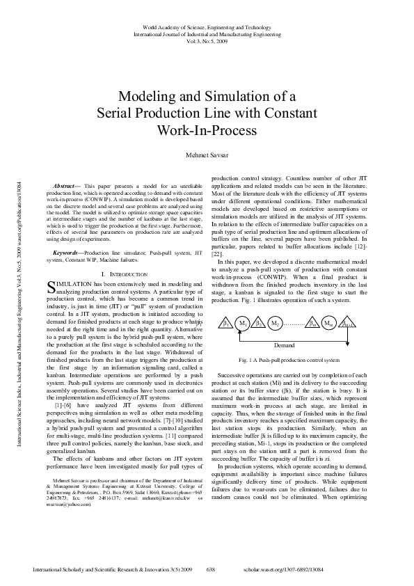 (PDF) Modeling And Simulation Of A Serial Production Line With Constant Work-In-Process