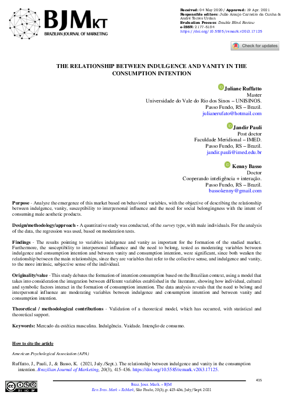 (PDF) The relationship between indulgence and vanity in the consumption ...