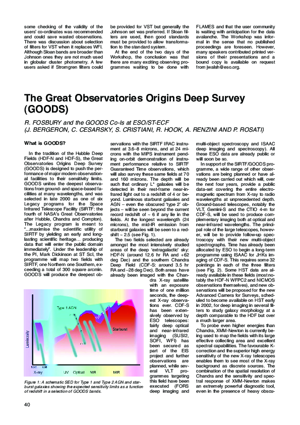 (PDF) The Great Observatories Origins Deep Survey ("GOODS")