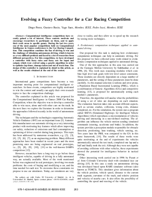 (PDF) Evolving a fuzzy controller for a Car Racing Competition