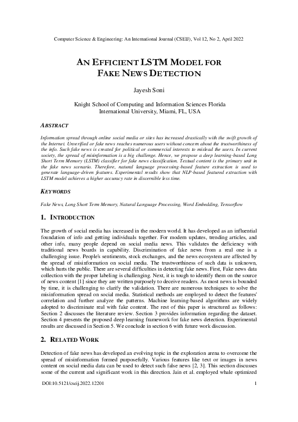 (PDF) An Efficient LSTM Model for Fake News Detection