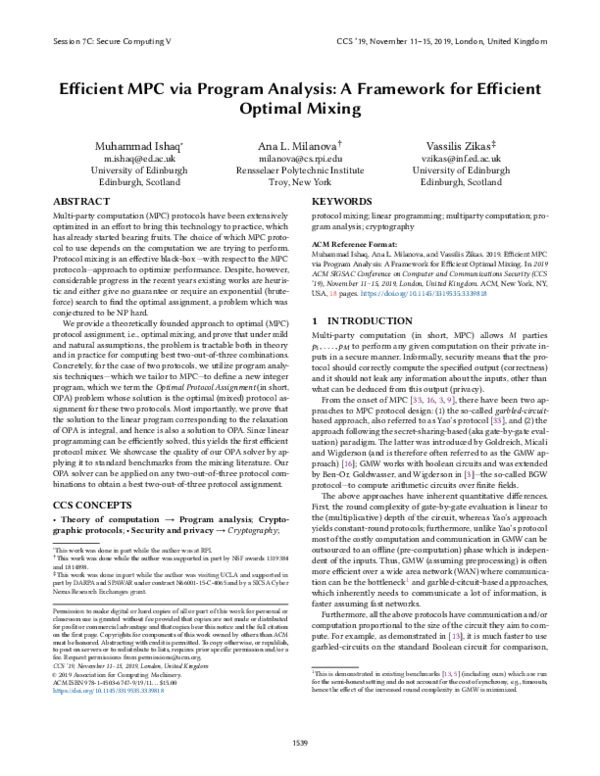 (PDF) Efficient MPC via Program Analysis