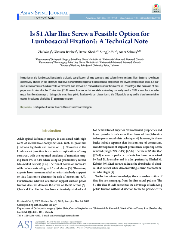 (PDF) Is S1 Alar Iliac Screw a Feasible Option for Lumbosacral Fixation ...