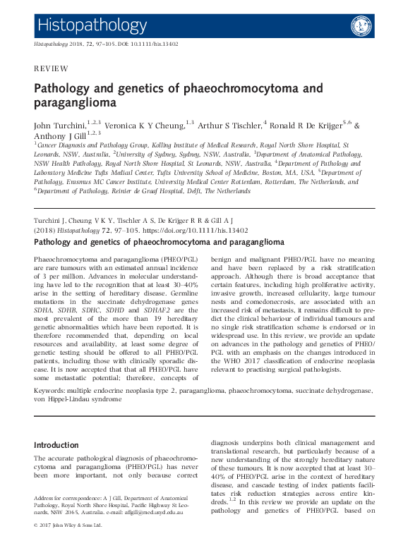 (PDF) Pathology and genetics of phaeochromocytoma and paraganglioma