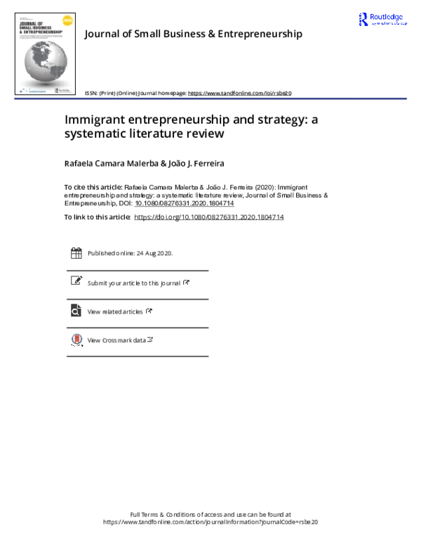 (PDF) Immigrant entrepreneurship and strategy: a systematic literature review