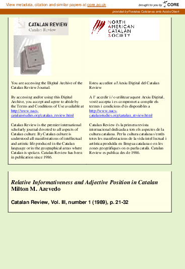 (PDF) Relative Informativeness and Adjective Position in Catalan