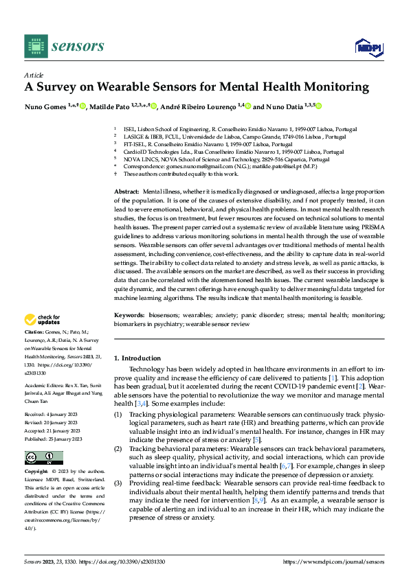 (PDF) A Survey on Wearable Sensors for Mental Health Monitoring