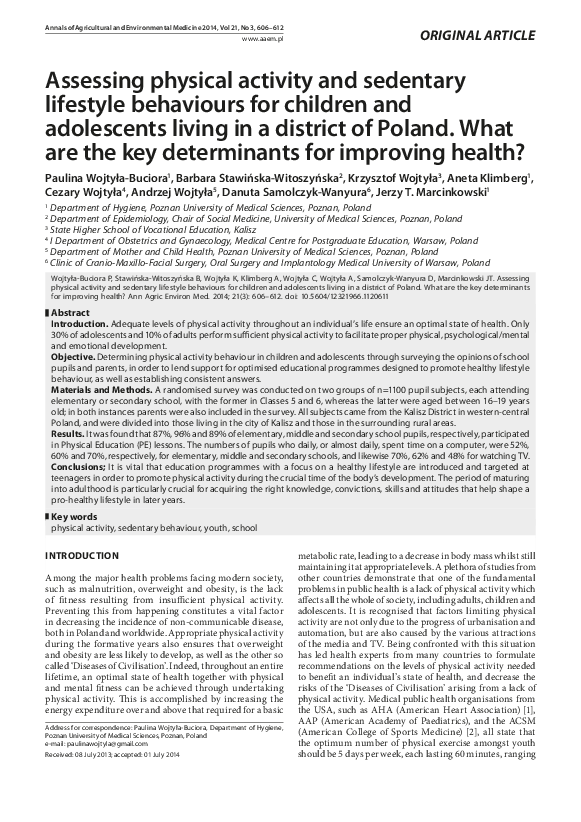 (PDF) Assessing physical activity and sedentary lifestyle behaviours for children and ...