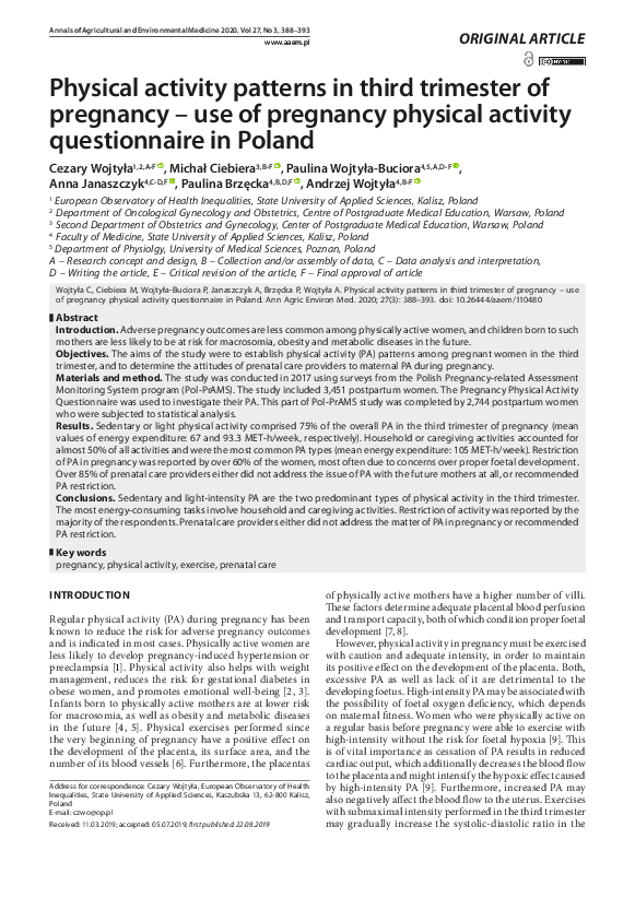 (PDF) Physical activity patterns in third trimester of pregnancy – use of pregnancy physical ...