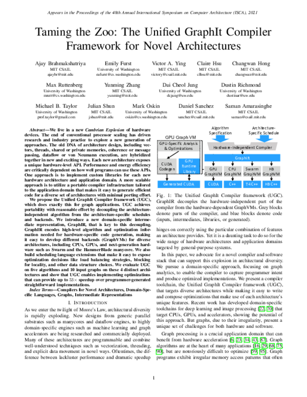 (PDF) Taming the Zoo: The Unified GraphIt Compiler Framework for Novel Architectures