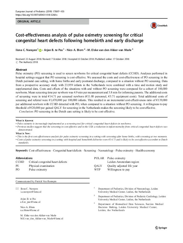 (PDF) Cost-effectiveness analysis of pulse oximetry screening for ...