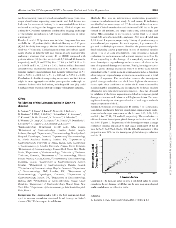 (PDF) OP05 Validation of the Lémann index in Crohn’s disease