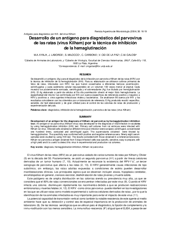 (PDF) Desarrollo de un antígeno para diagnóstico del parvovirus de las ...
