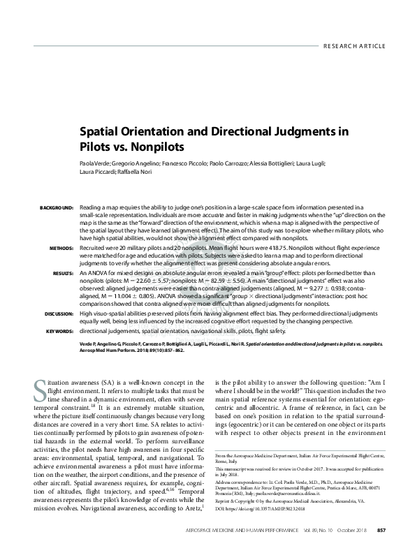 (PDF) Spatial Orientation and Directional Judgments in Pilots vs. Nonpilots