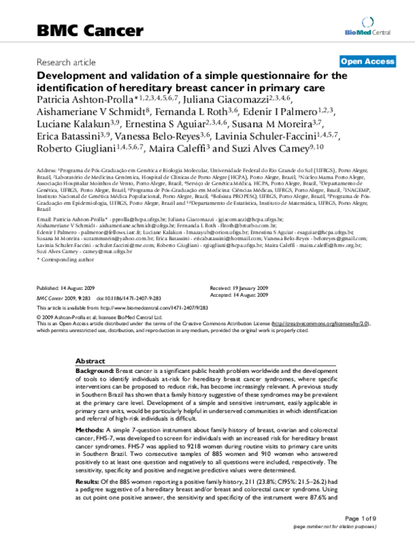 (PDF) Development and validation of a simple questionnaire for the ...