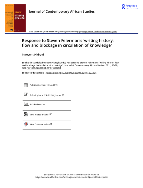 (PDF) A response to Steven Feierman’s ‘Writing history: flow and ...