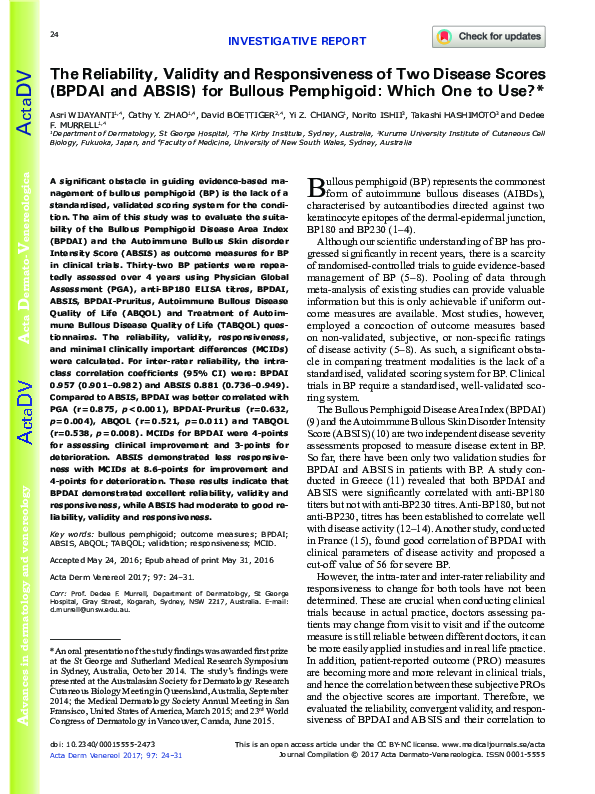 (PDF) The Reliability, Validity and Responsiveness of Two Disease ...
