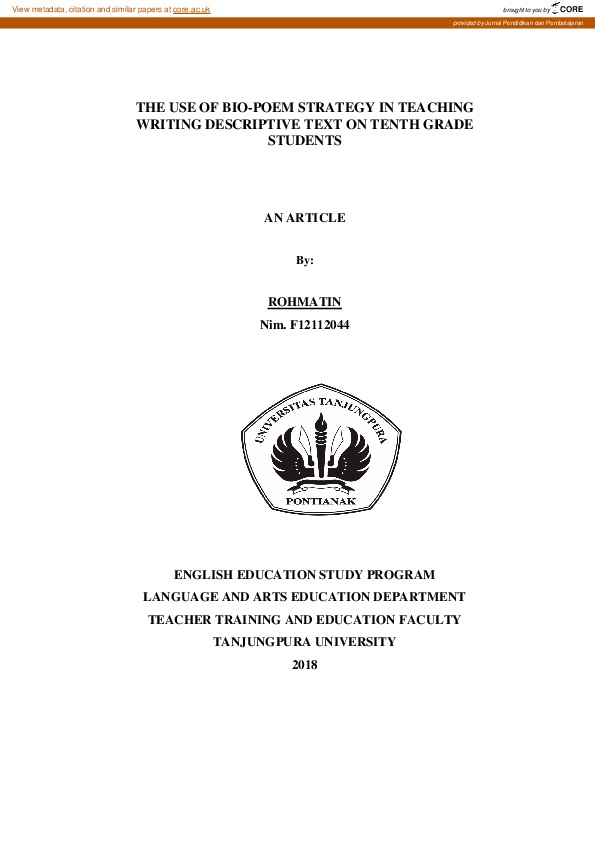 (PDF) The Use of Bio-Poem Strategy in Teaching Writing Descriptive Text on Tenth Grade Students ...