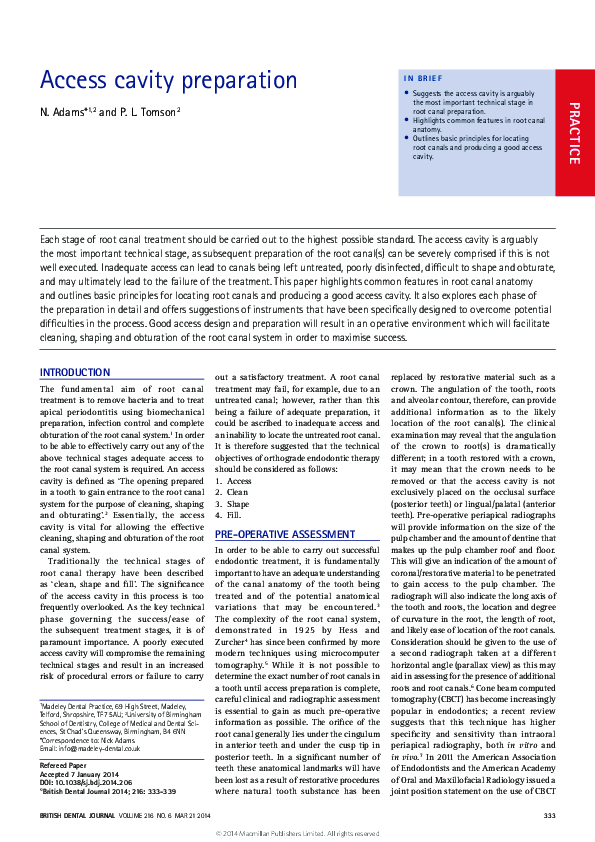 (PDF) Access cavity preparation