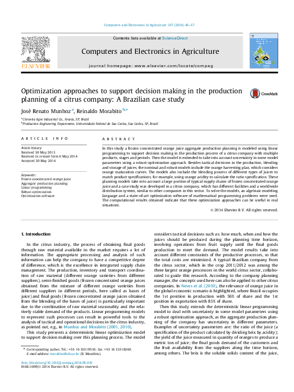(PDF) Optimization approaches to support decision making in the ...