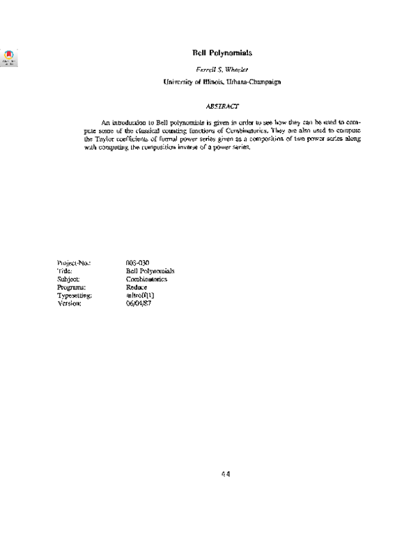 (PDF) Bell polynomials